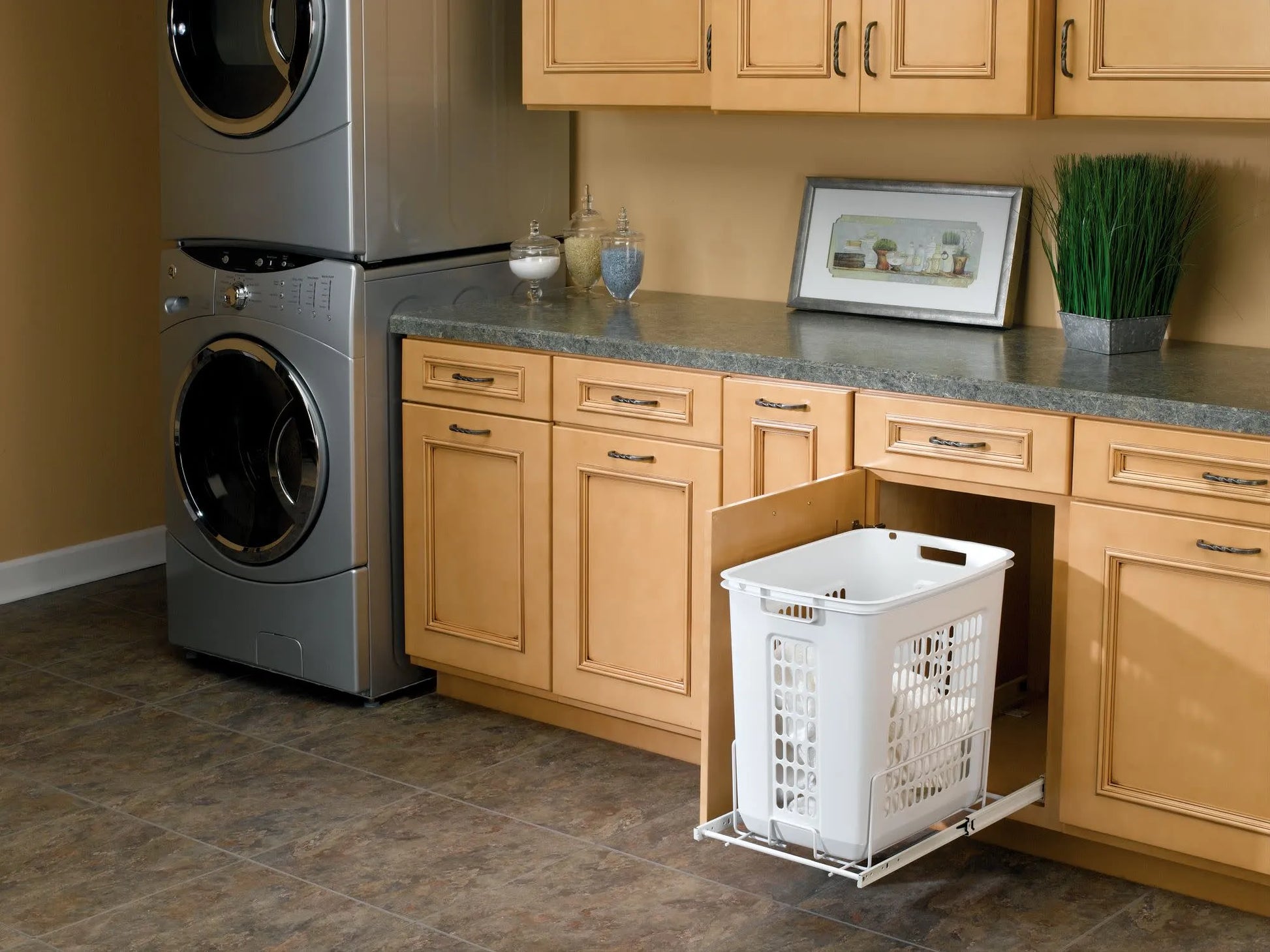 Rev-A-Shelf Wire Bottom Mount White Polymer Hamper, 20" Deep with Full ...